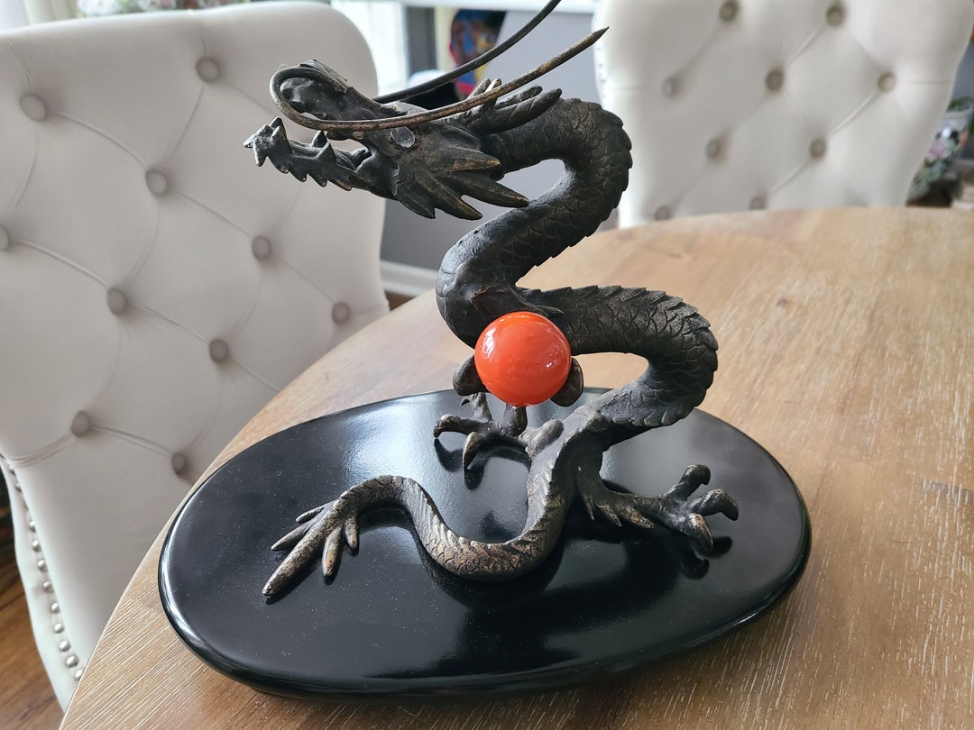 Japan Vintage Bronze Dragon Figurine Holding Orb - Etsy