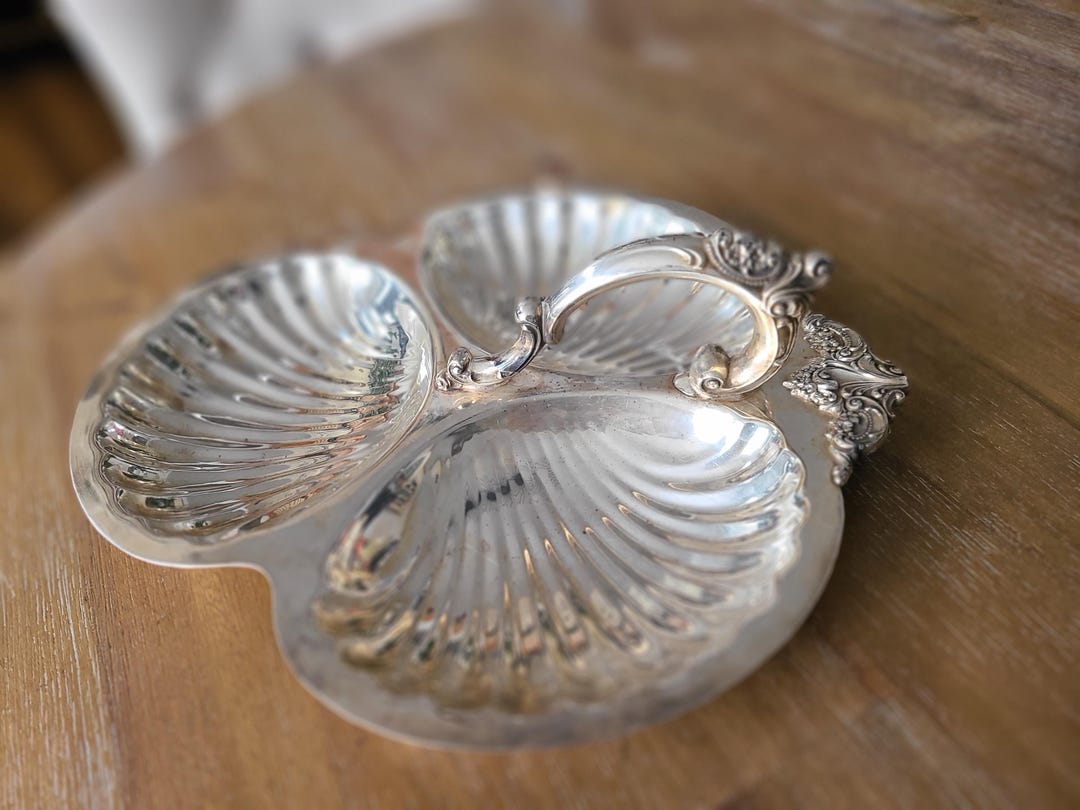 Vintage Wallace Baroque Silverplate Shell Tray Server 3 Divided Clam ...