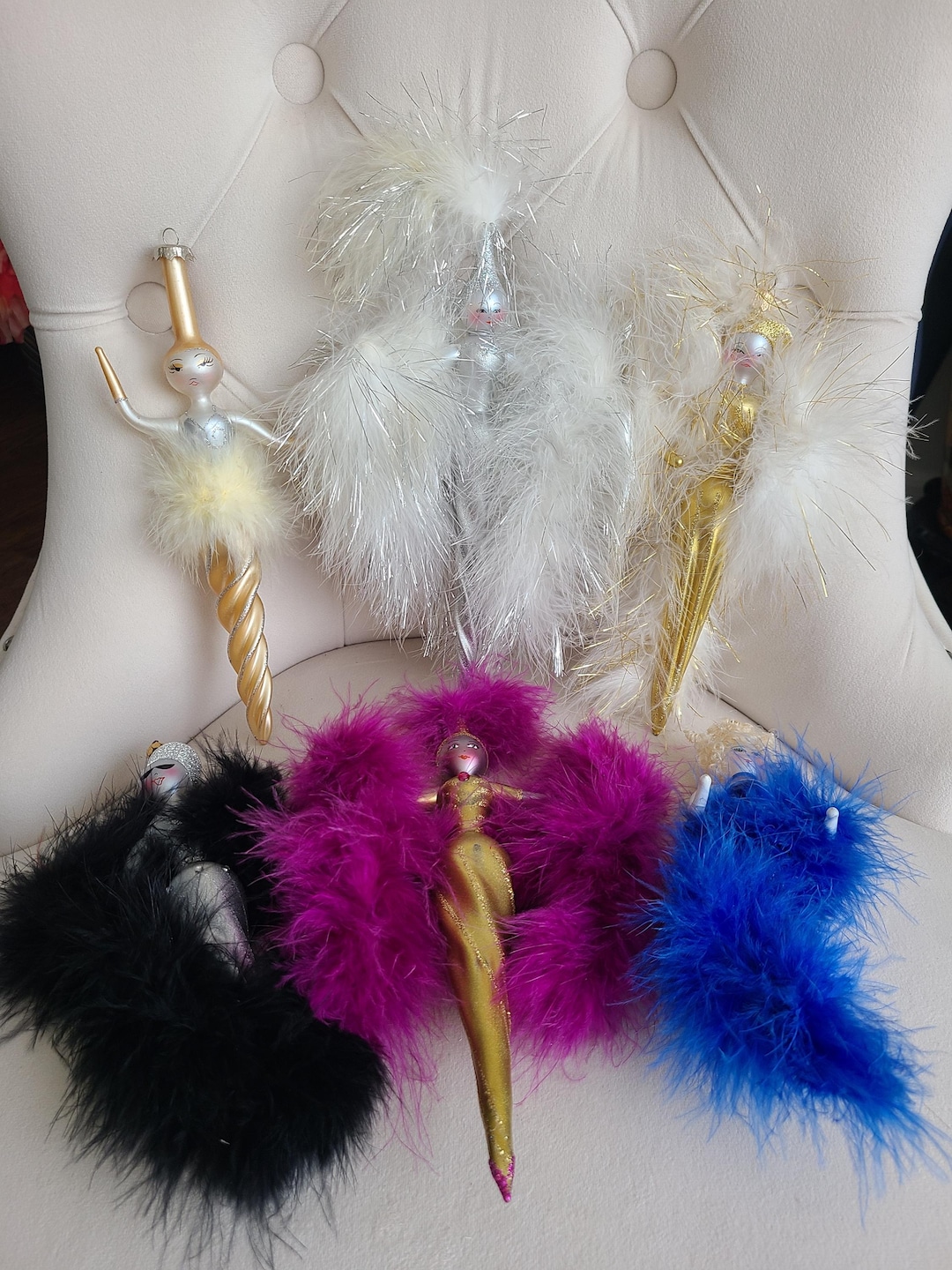 Set of 6 VTG Christopher RADKO Feather Ladies Christmas Ornaments - Etsy