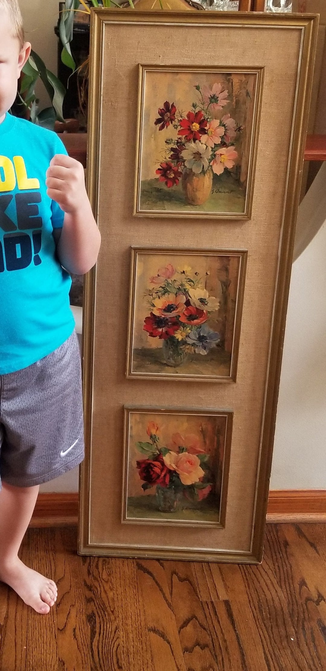 G. Wanset Flower Bouquets 3 Paintings in One Wall Art in Franklin Frame ...