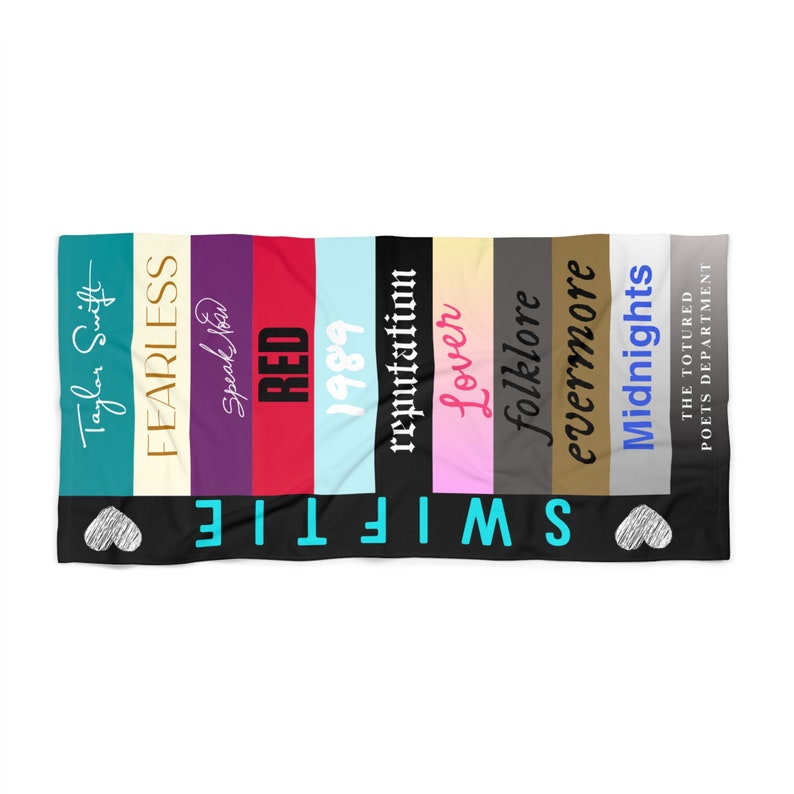 Taylor Swift Album Titles Beach Towel, Vibrant & Colorful, Perfect for ...