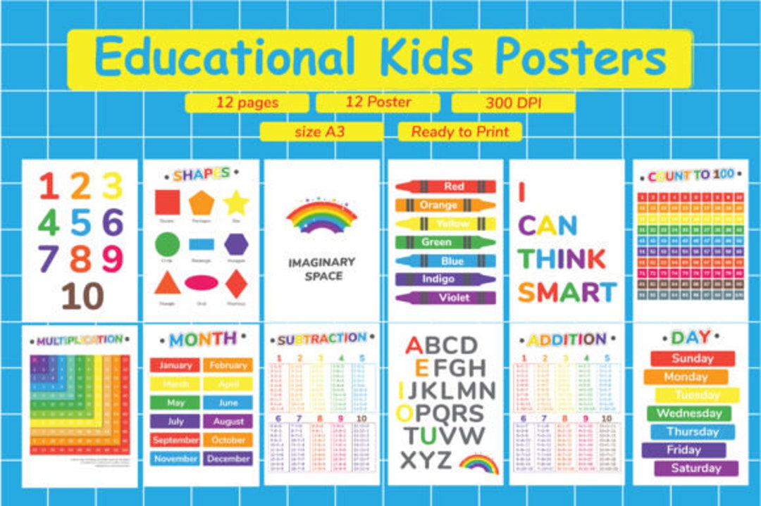 Set of 12 Educational Posters, Montessori Classroom Decor, Homeschool ...