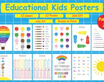 Set of 12 Educational Posters, Montessori Classroom Decor, Homeschool ...