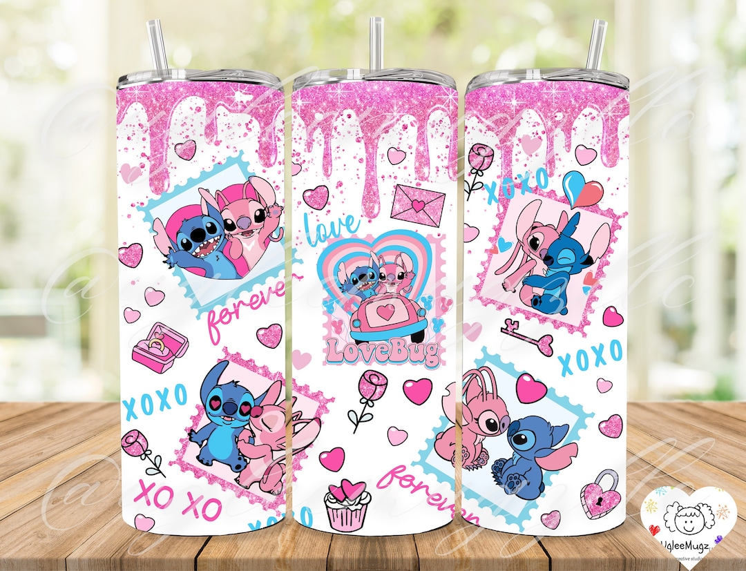 2D Pink Glitter Drip Stitch and Angel Valentines Day Polaroid Style ...