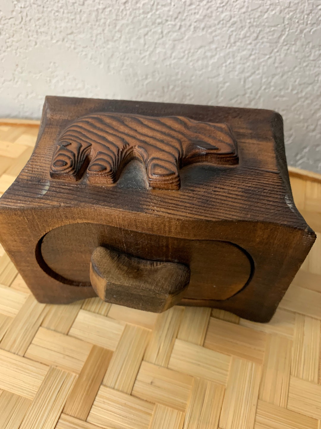 Hand Carved Wooden Bear Box - Etsy