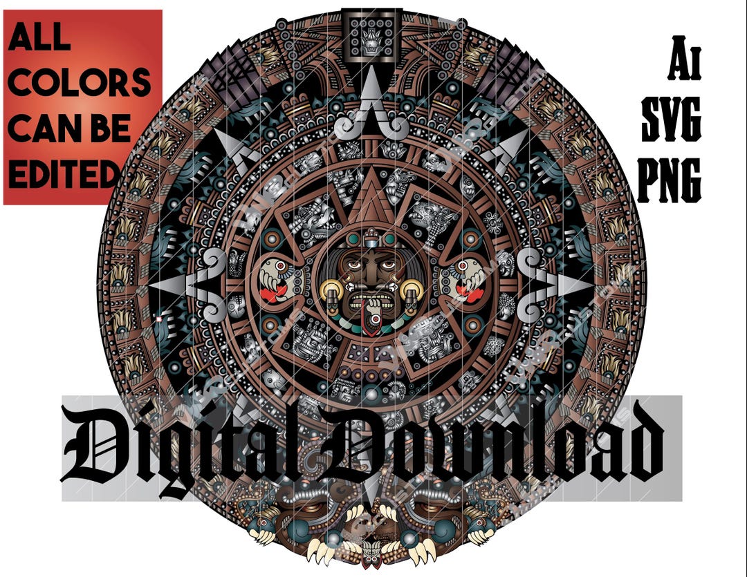 Customizable Aztec Calendar SVG, PNG & AI Design | Mexican Art | Aztec ...