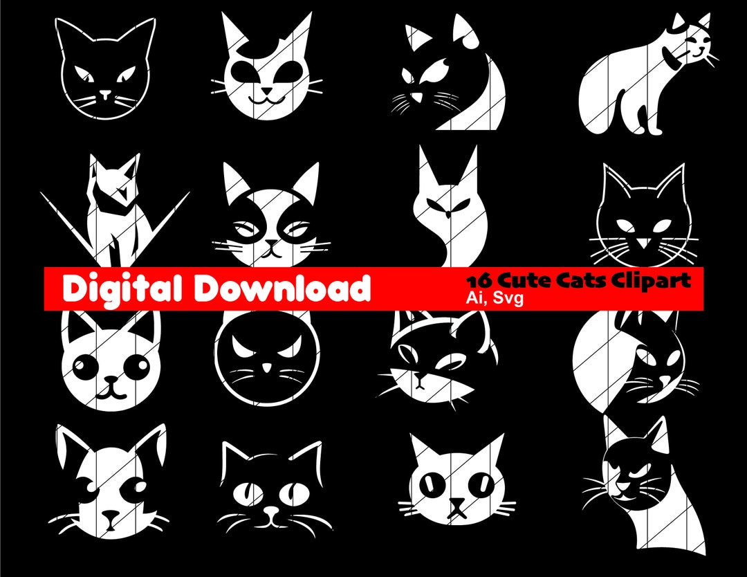 Cute Cats Bundle, Cut Cat Clip Art for Planner Stickers, Stationery ...