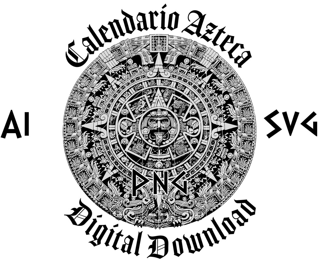 Aztec Calendar Sun Stone, Calendar SVG, Digital Download Wall Art, High ...