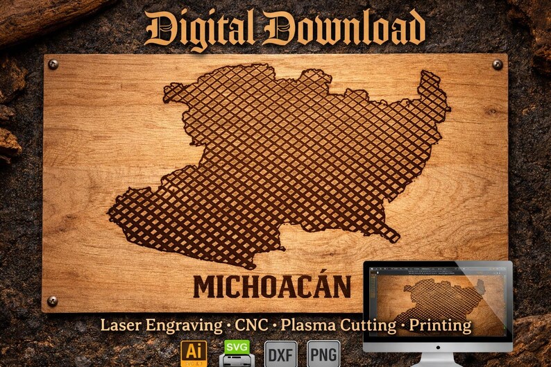 Michoacán Mexico Map Laser Engraving Design | CNC Plasma Cutting Svg ...