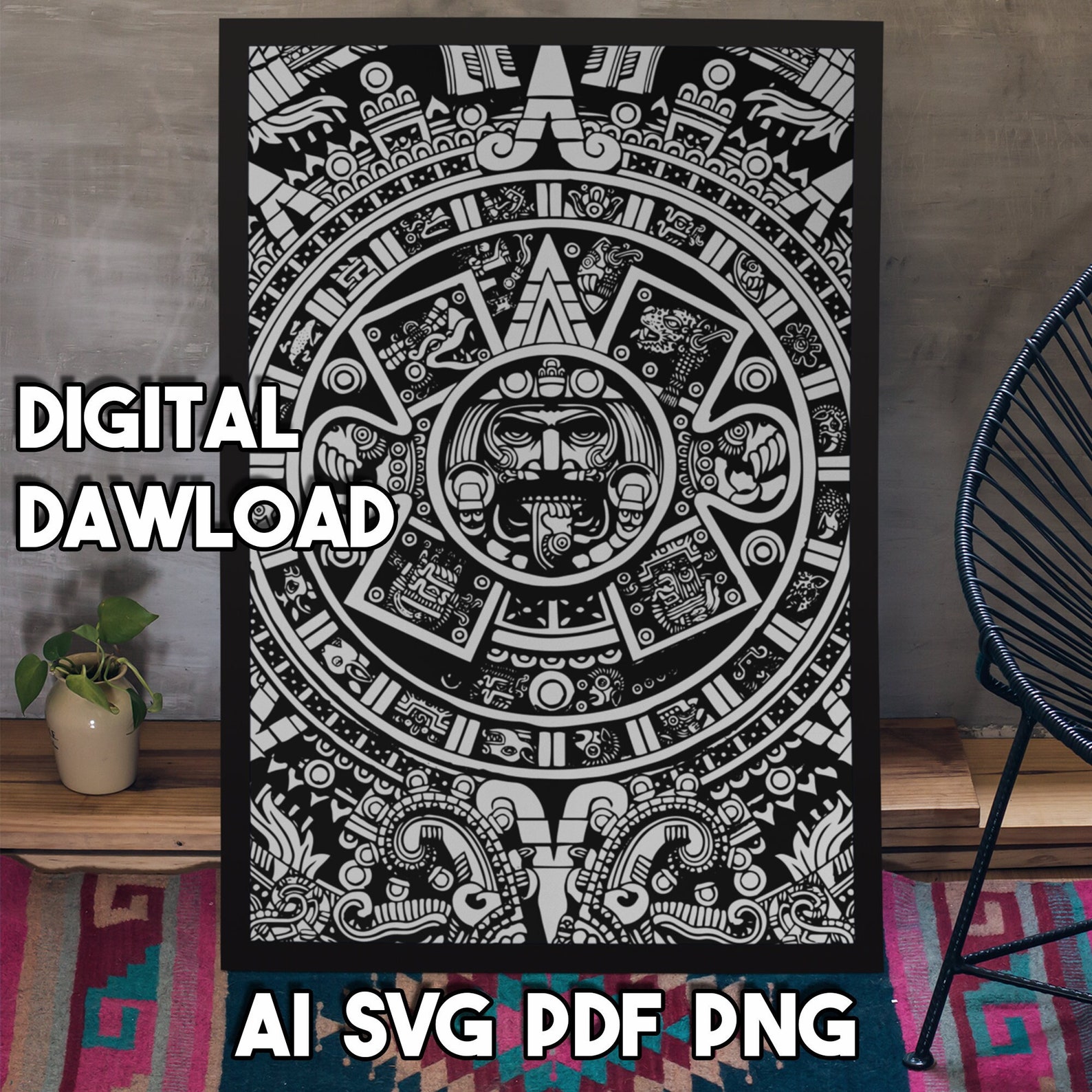 High Detail Aztec Calendar SVG, Black and White (digital Download) - Etsy