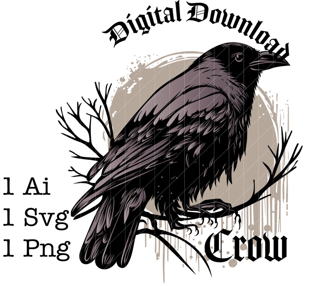 Crow Emblem Svg Design, Png Files, Elegant Crow Svg for T-shirts, Mugs ...
