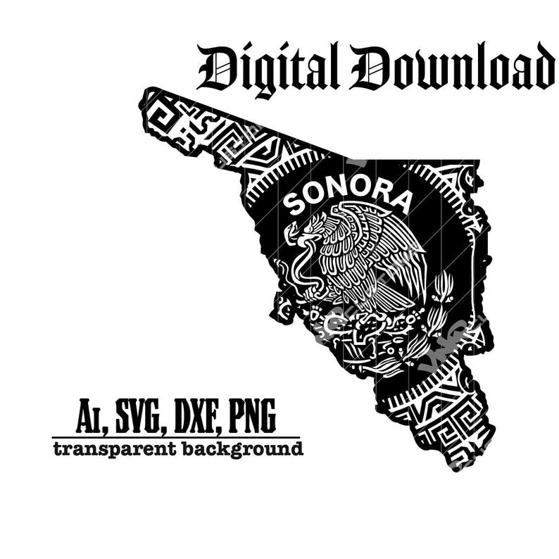 Sonora Mexico Map Vector, Tribal Aztec Eagle Design (digital Download ...