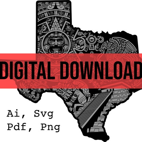 TEXAS Map Aztec Map SVG File High Detail Aztec Calendar - Etsy