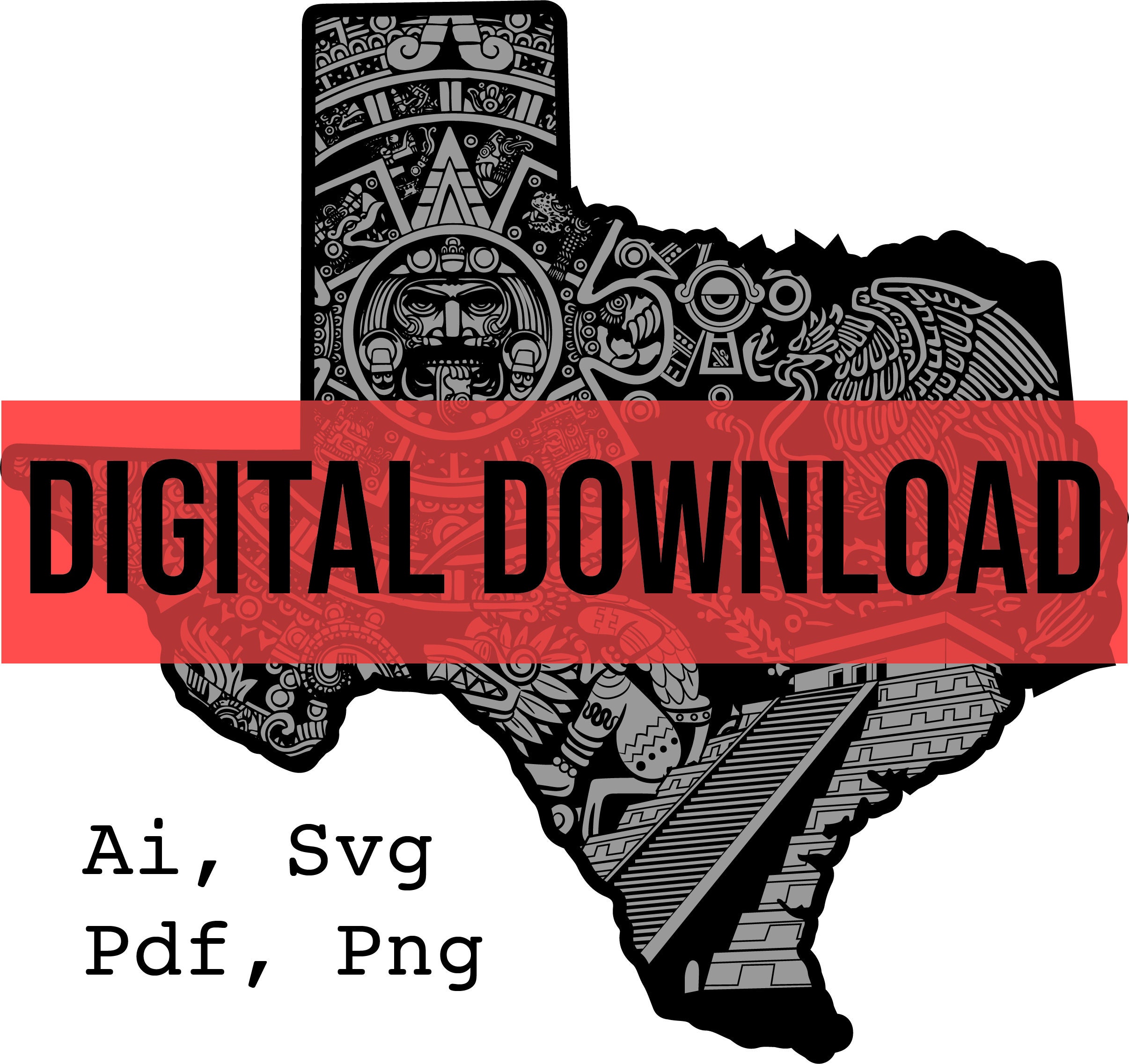 TEXAS Map Aztec Map SVG File High Detail Aztec Calendar - Etsy