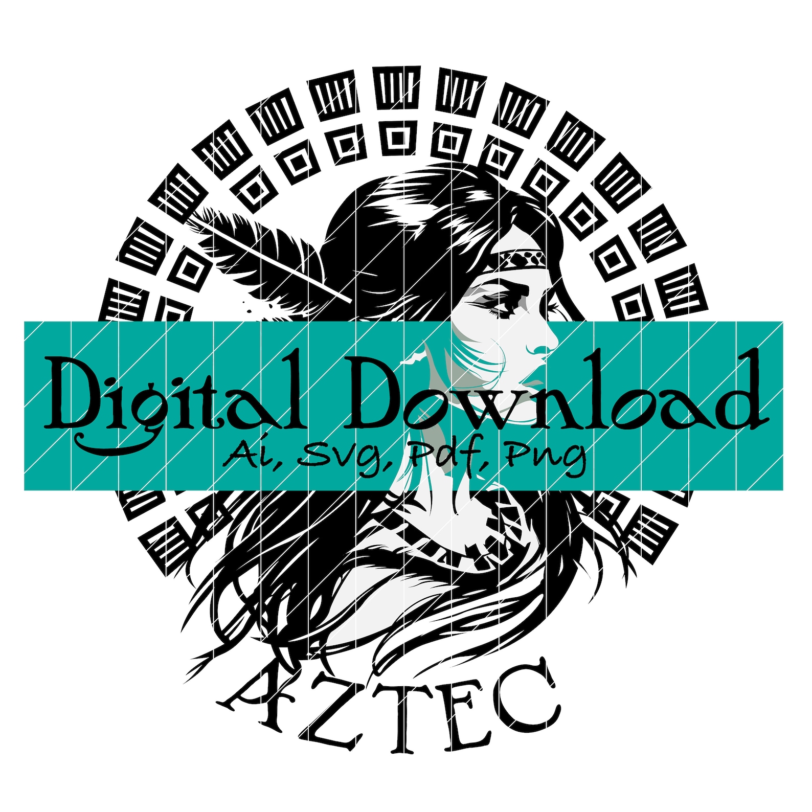 Aztec/mayan Princess, Native Inspired SVG File, Aztec Calendar SVG ...
