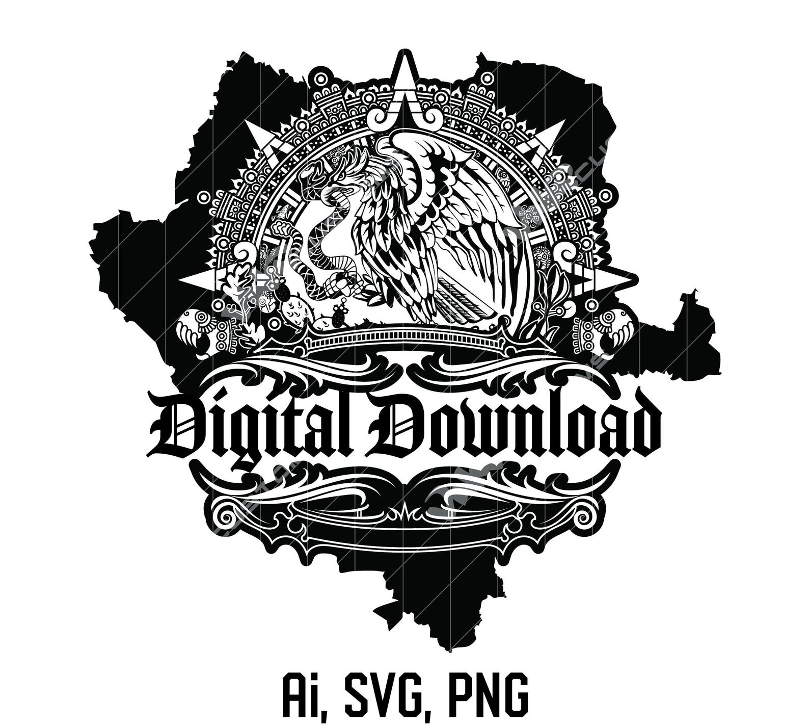 Durango Mexican Eagle Svg Mexico Map Aztec Style Vector File AI PNG ...
