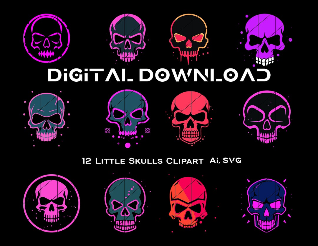 Little Skulls Bundle, Edgy Clipart for Digital Projects and More ...