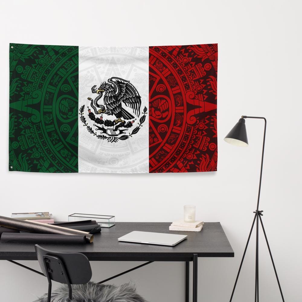 Mexican Flag Banner | Aztec Calendar Art, Latino Pride - Etsy
