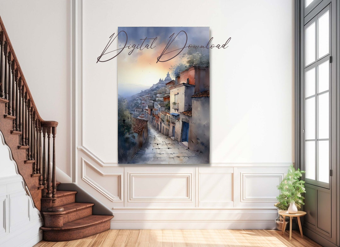 Vintage Old Painting - Digital Downloadable Art Print - Pastel Mountain ...