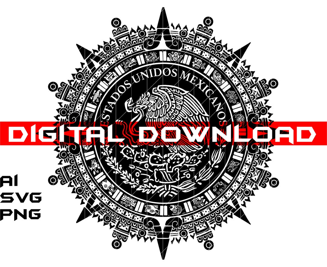 Mexican Flag Coat of Arms Eagle With Snake, Aztec Calendar SVG, Laser ...
