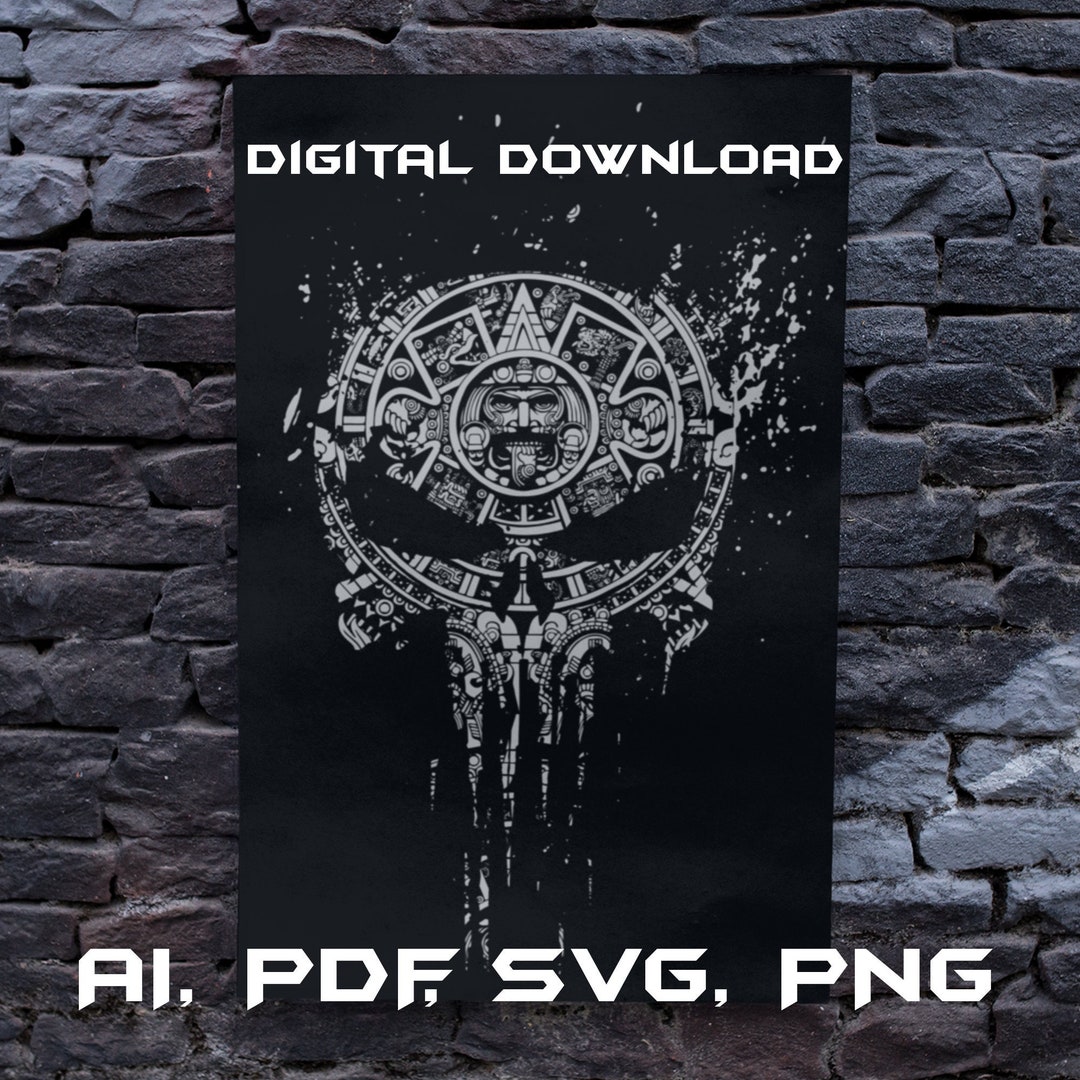 Aztec Skull SVG, Digital Download Wall Art, High Detail Aztec SVG ...