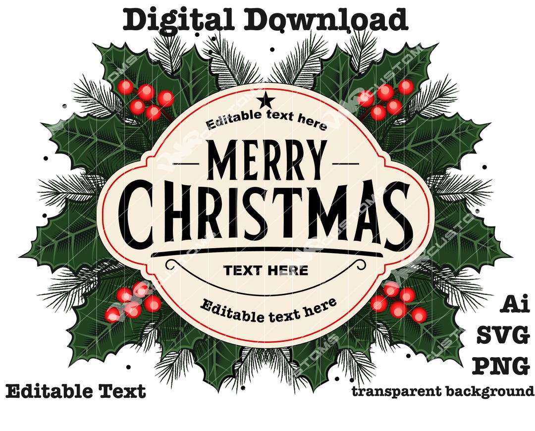 Merry Christmas Clip Art, Editable SVG PNG AI Files, Festive Holiday ...