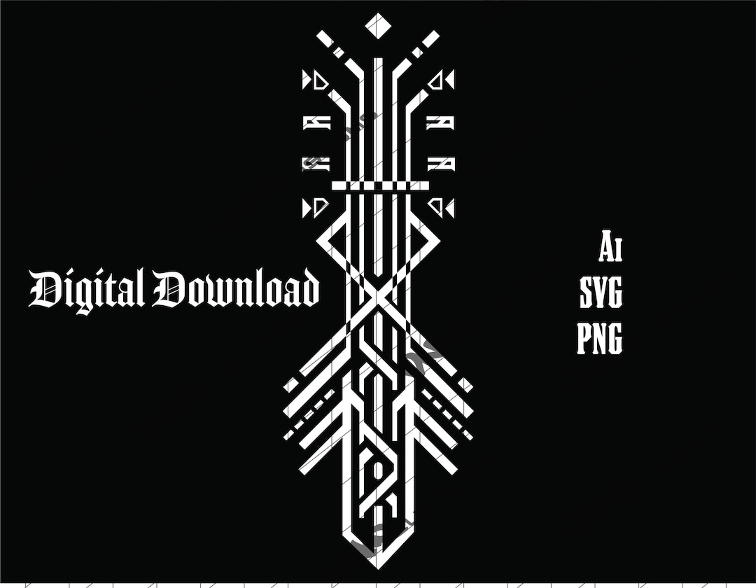 Geometric Runes Electric Guitar Neck SVG | Minimalist Vector Design ...