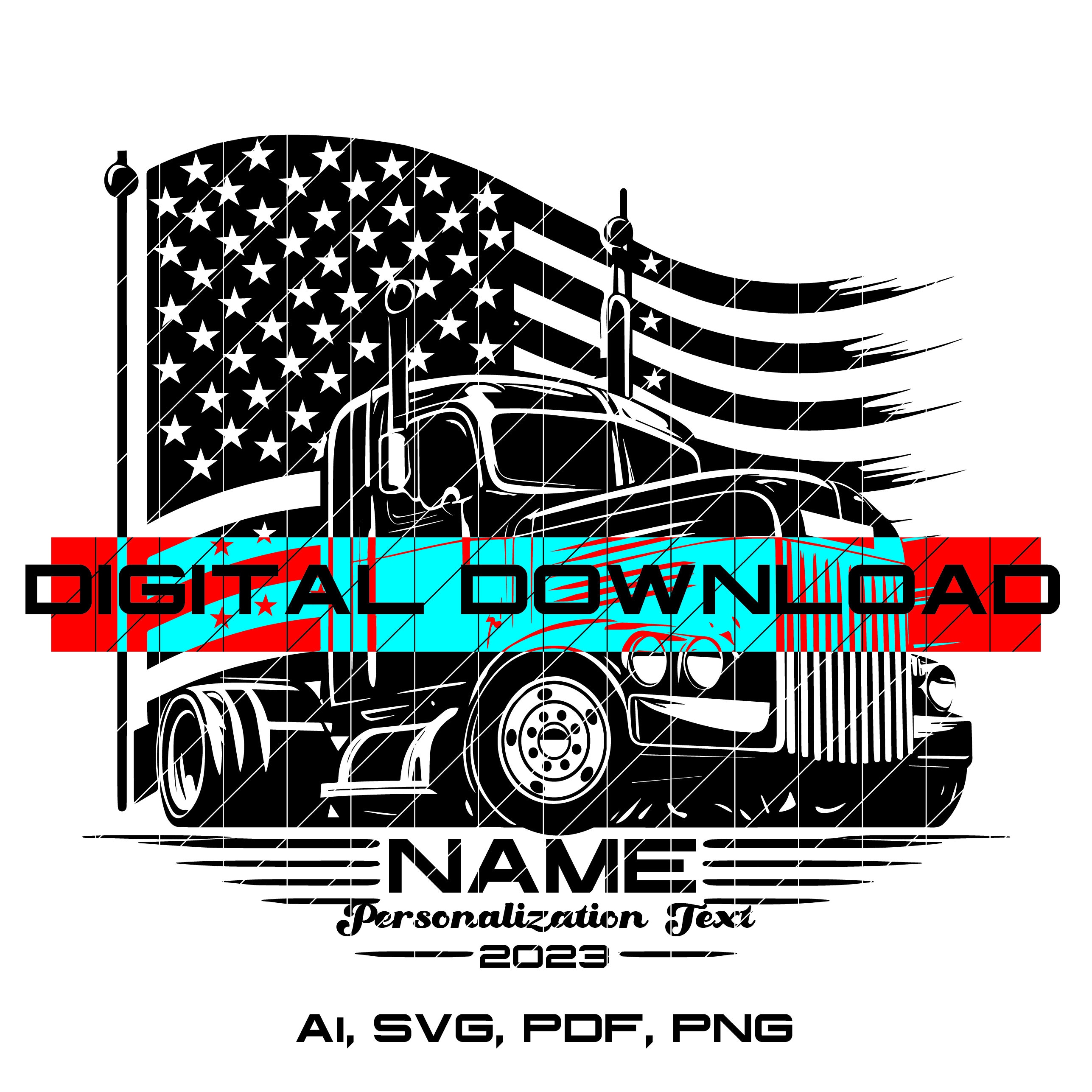 Semi Truck Big Rig Tractor SVG, Us Semi Truck Vector, Cut Artwork Image ...
