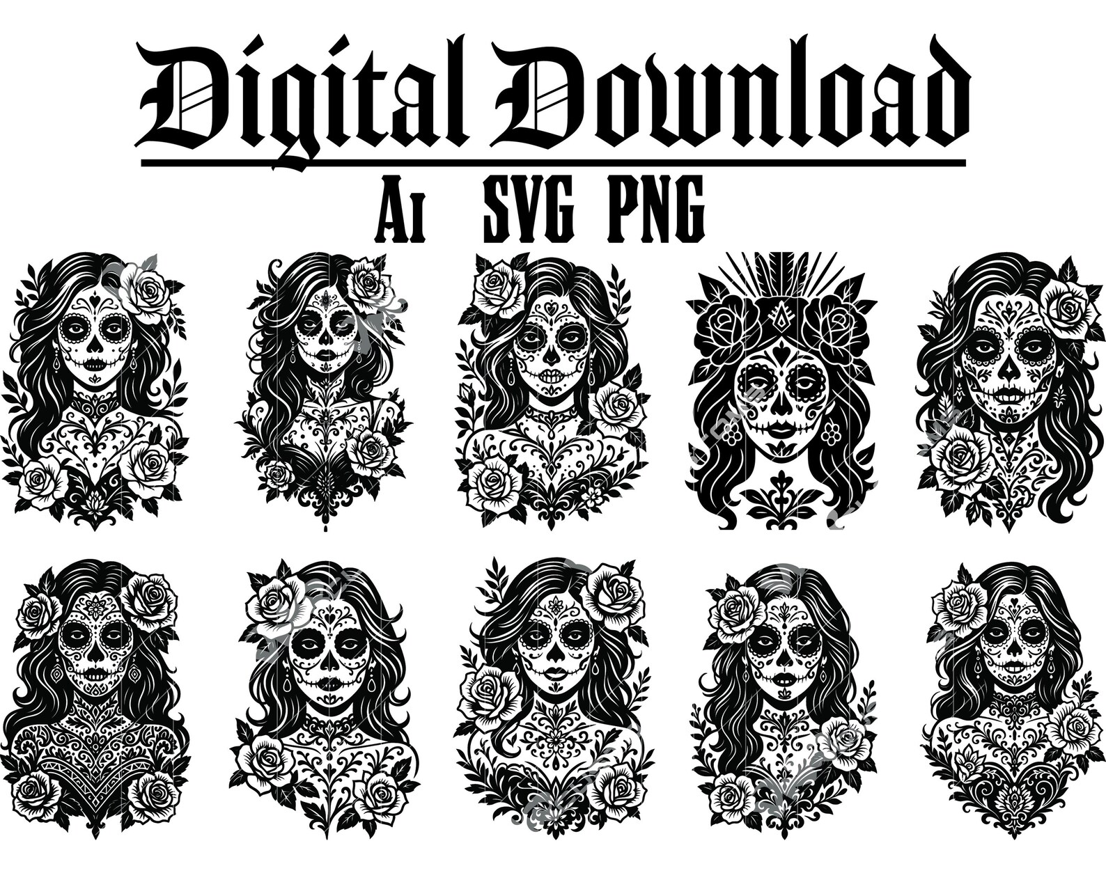 La Catrina SVG Bundle | Day of the Dead Woman Designs (digital Download ...