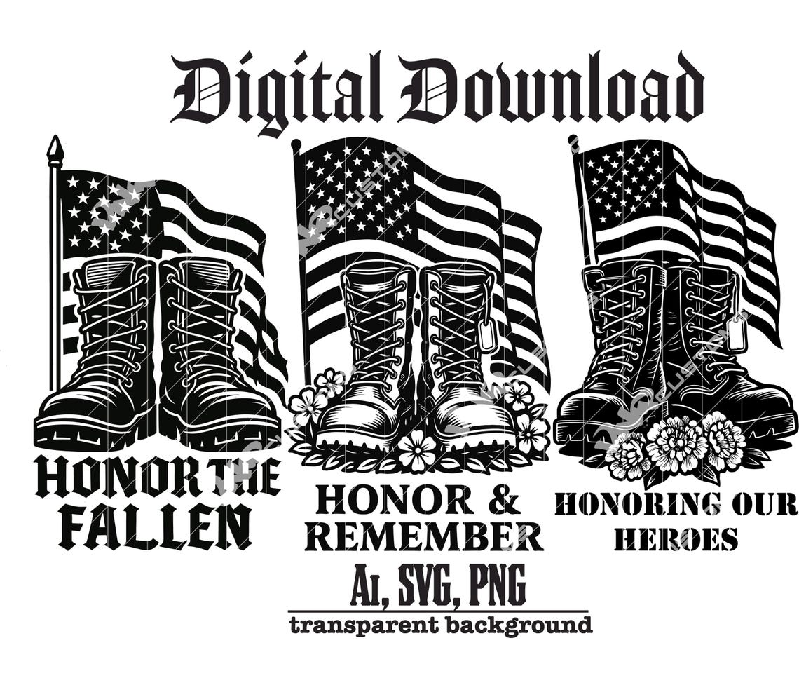 Honor and Remember Military Boots and Flag Bundle, 3 Patriotic Memorial ...