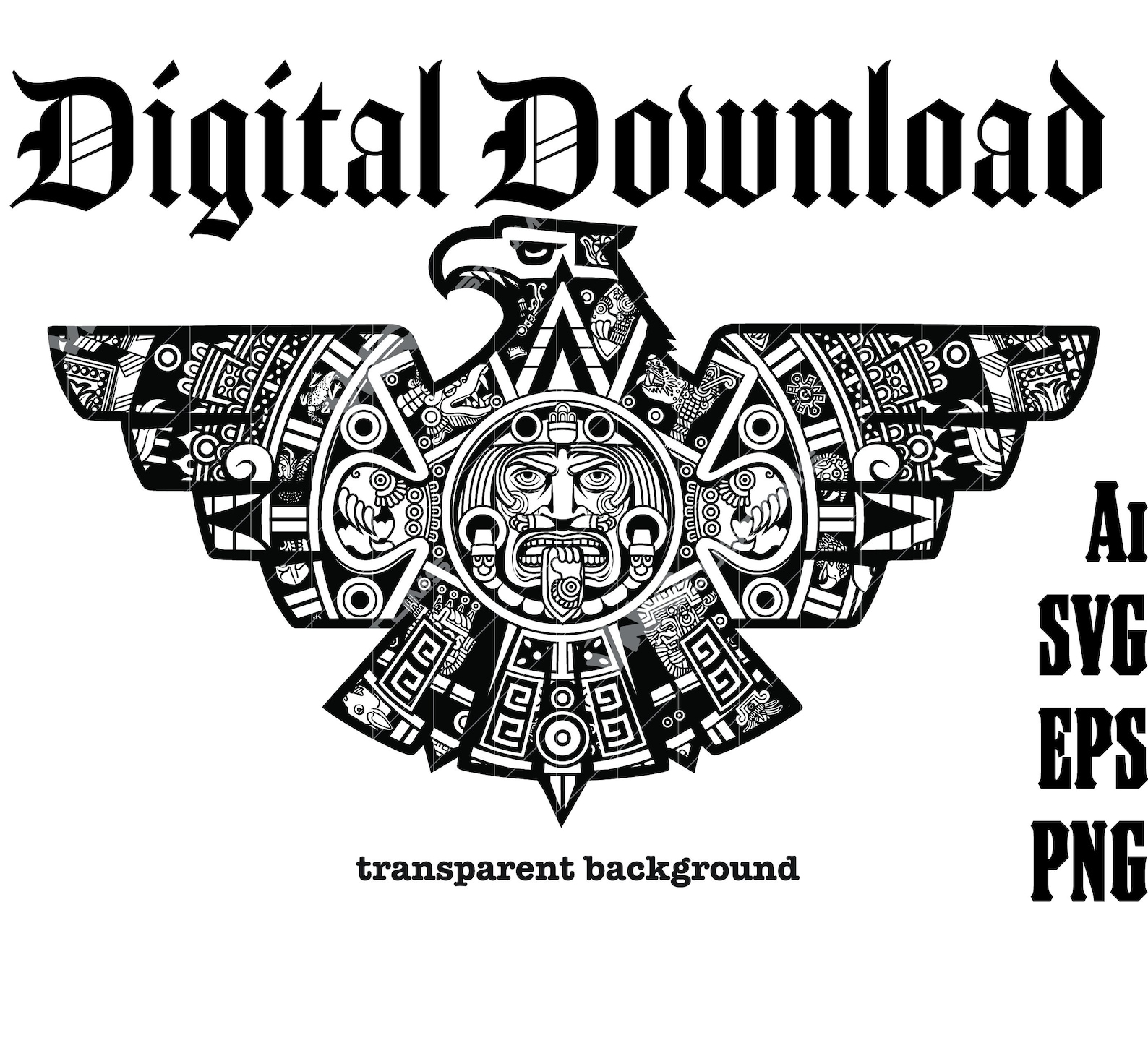 Aztec Mexican Eagle SVG File, Aztec Calendar SVG, Mexican Art, Laser ...
