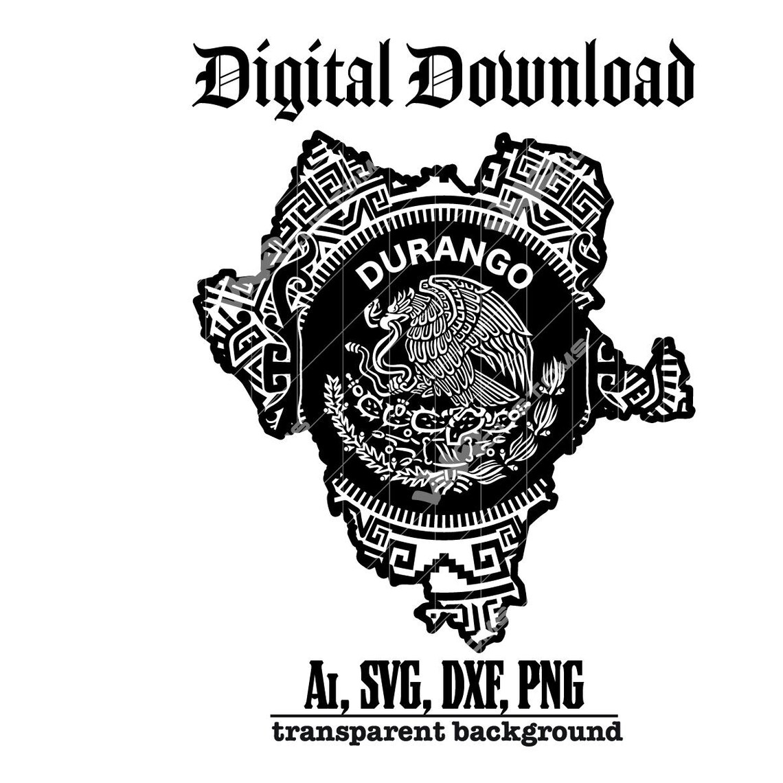 Durango Mexico Map Vector / Tribal Aztec-inspired Digital Design for ...