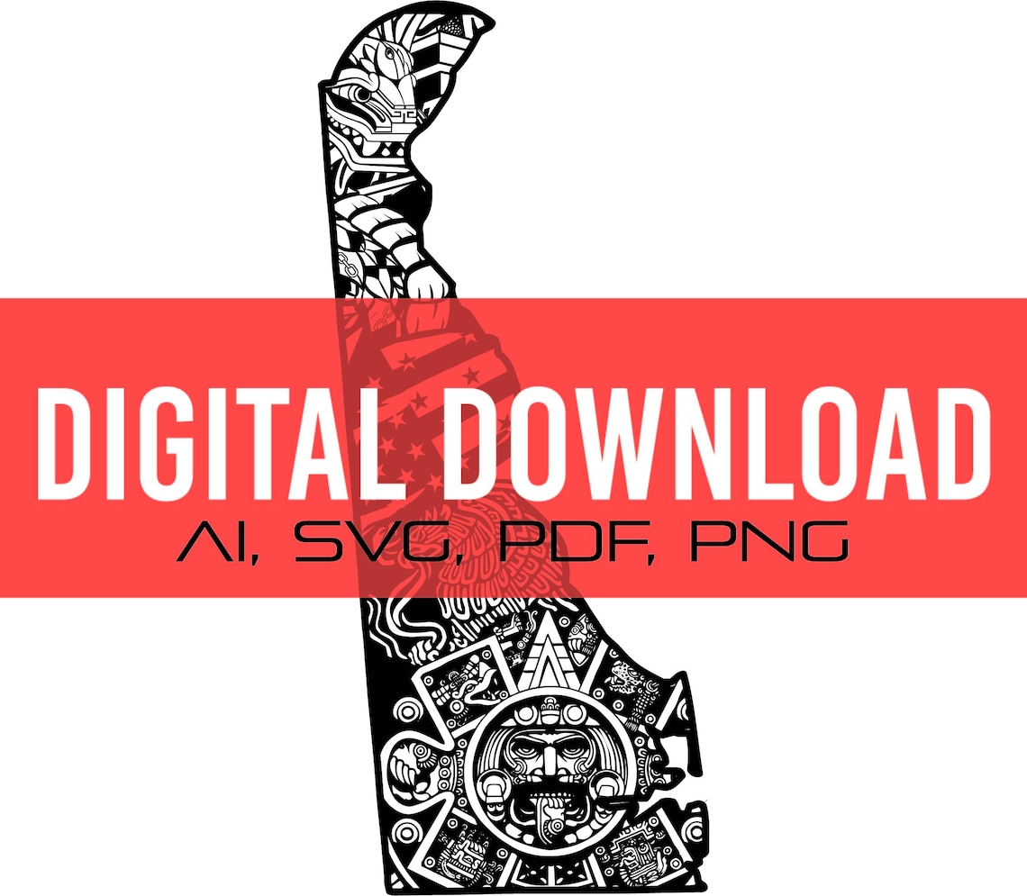 Delaware Map With Aztec Art SVG File High Detail Aztec - Etsy