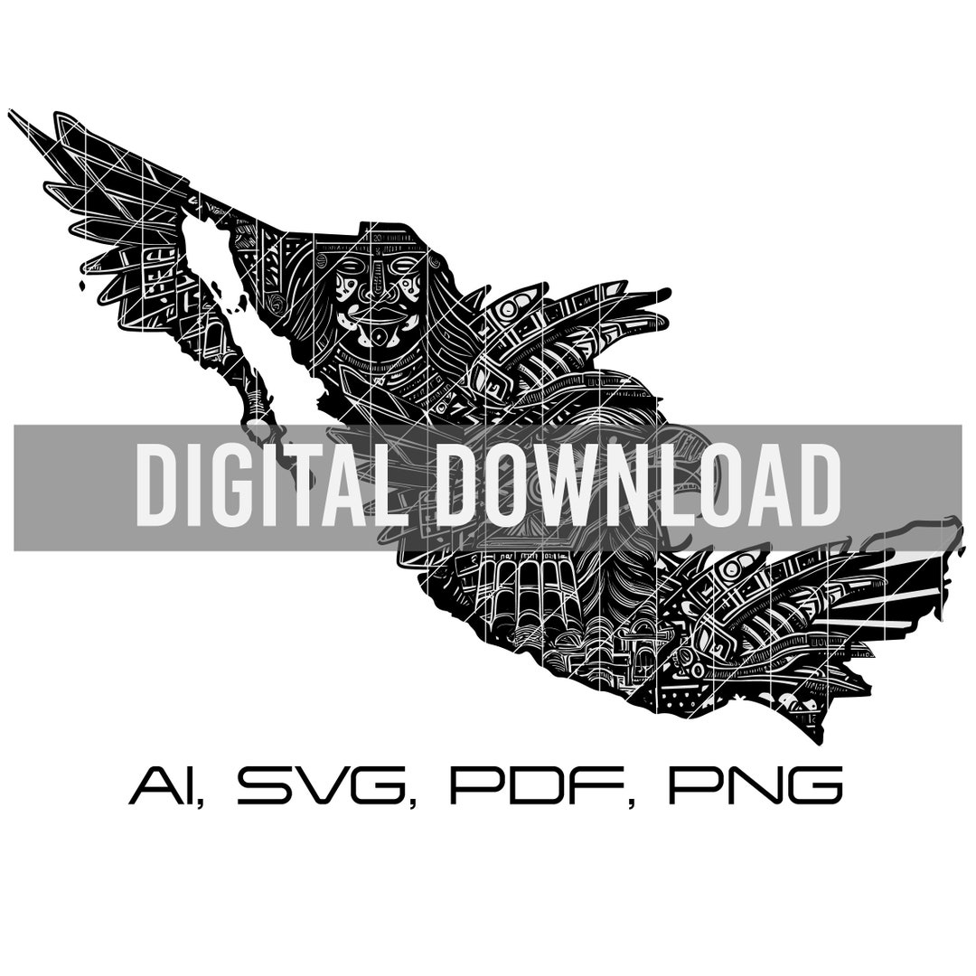 Steampunk Mexican Aztec Map SVG File, High Detail, Aztec Calendar SVG ...