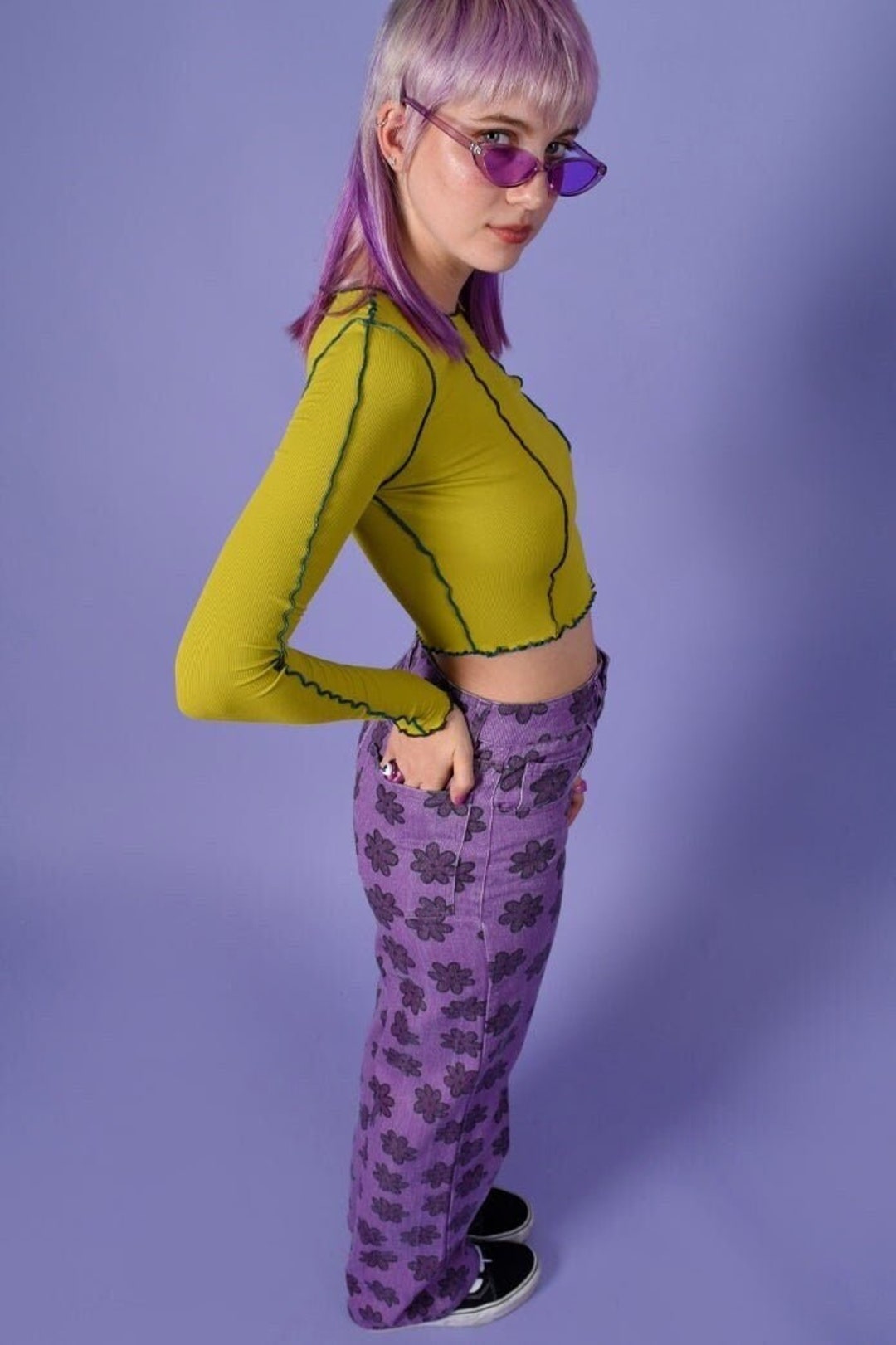 Allegra Floral Print Wide Leg Denim - Etsy