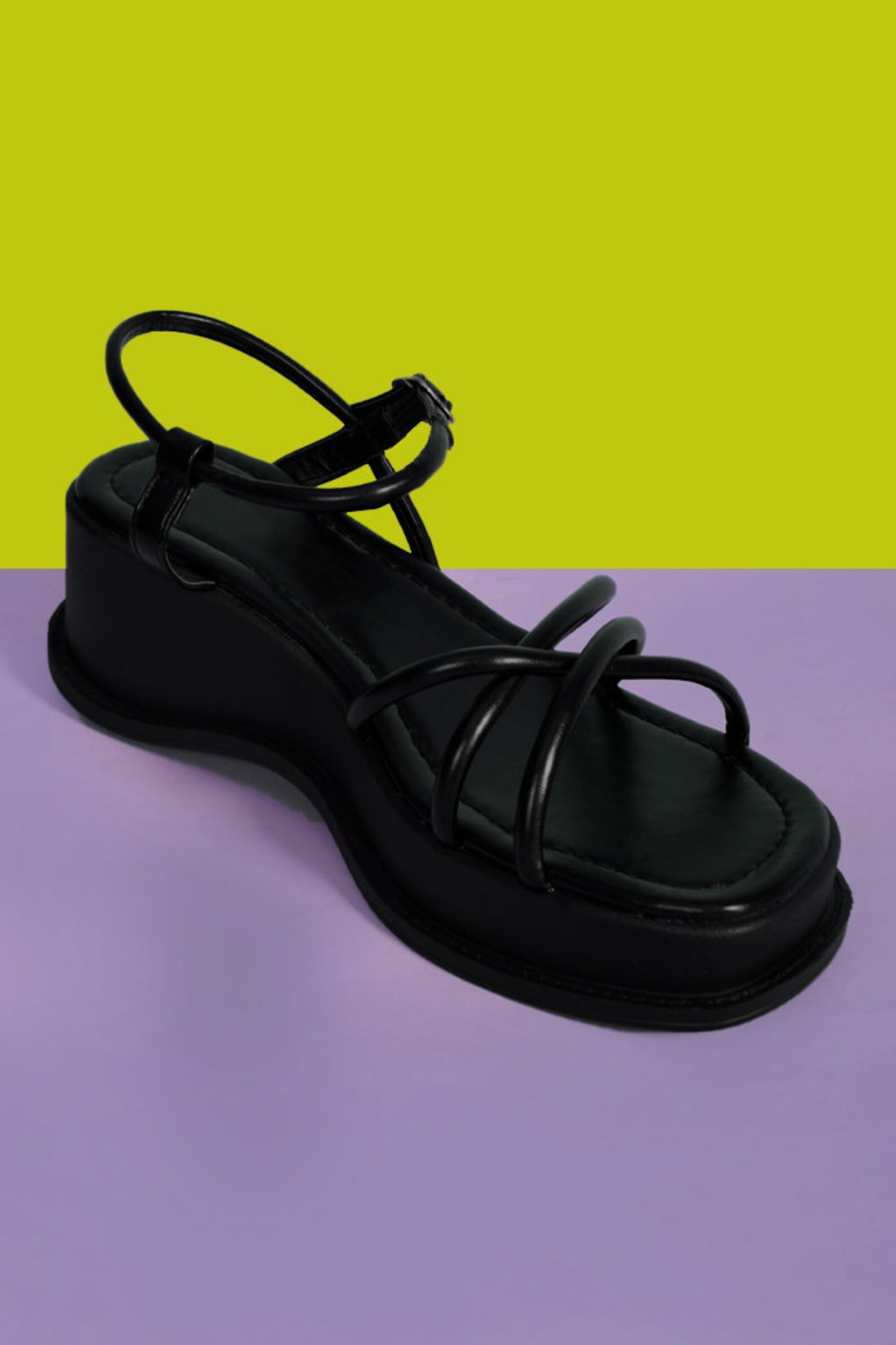 Deadstock Y2K Strappy on Platform Sandals Black FREE - Etsy
