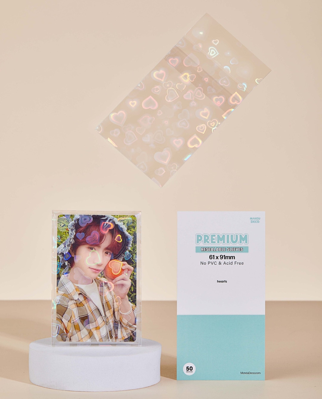 50 Pack Resealable Thick Heart Holographic Photocard Card Sleeves ...