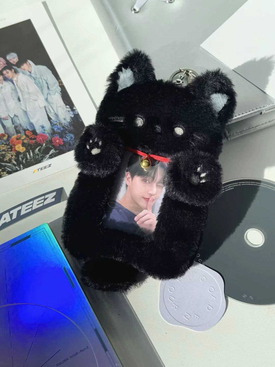 Mandu Deco Black Cat Plush Photocard Holder, Protective Case Card ...