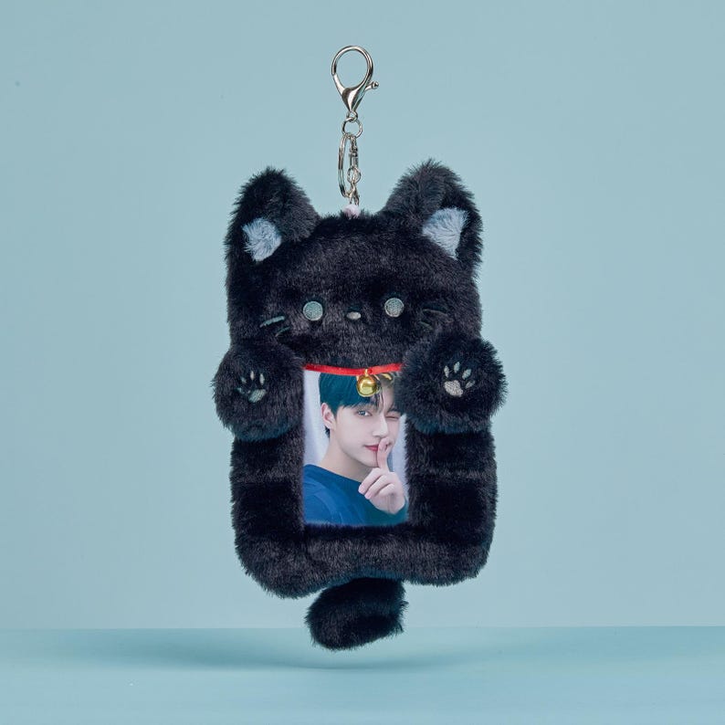 Mandu Deco Black Cat Plush Photocard Holder, Protective Case Card ...