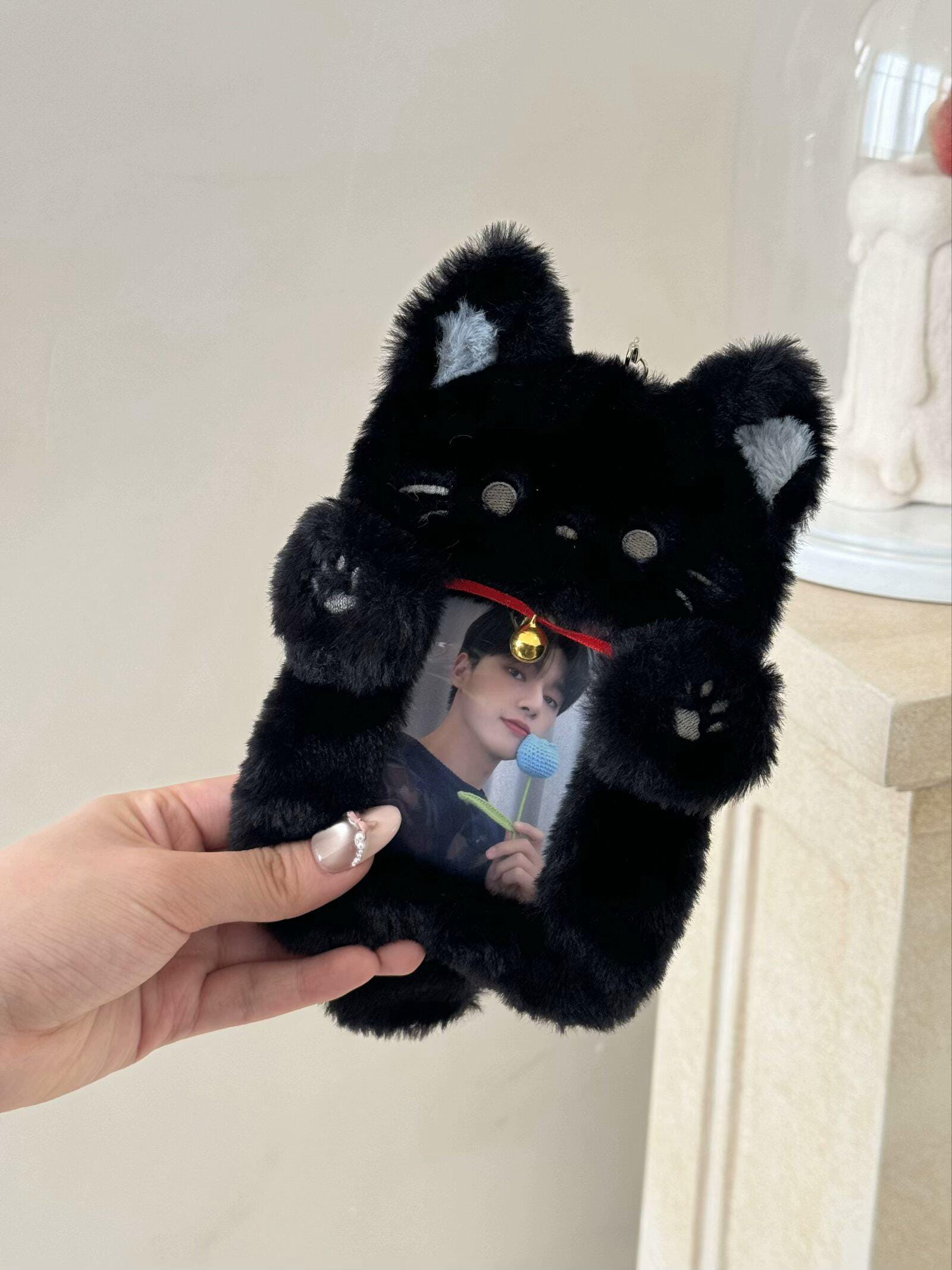 Mandu Deco Black Cat Plush Photocard Holder, Protective Case Card ...