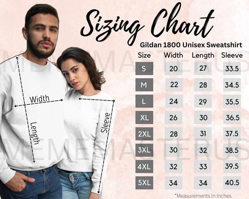 Gildan 18000 Size Chart Mockup Unisex Sweatshirt Sizing Guide With ...