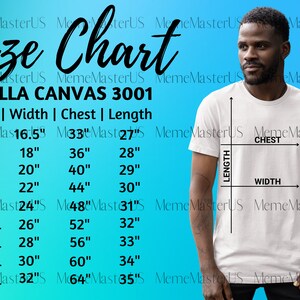Bella Canvas 3001 Size Chart Bella Canvas 3001 Size Chart - Etsy