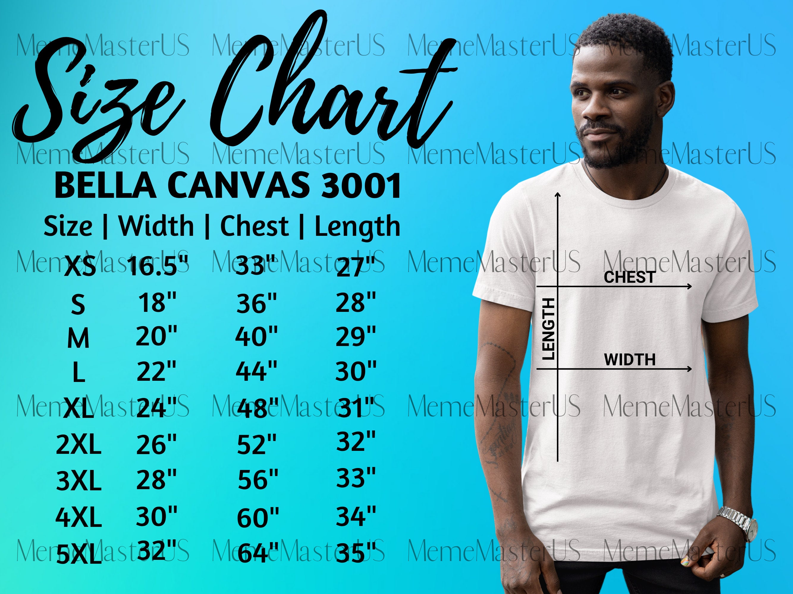 Bella Canvas Size Chart Bella Canvas 3001 Size Chart Unisex Size Chart ...