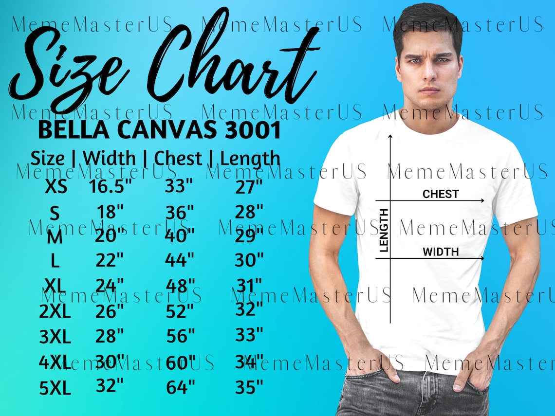 Bella Canvas 3001 Size Chart Bella Canvas 3001 Size Chart - Etsy