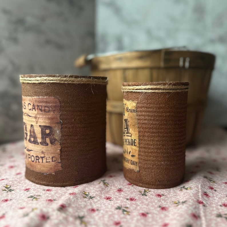 Set of Two Primitive Grungy Tin Cans With Farmhouse Pantry Label. - Etsy