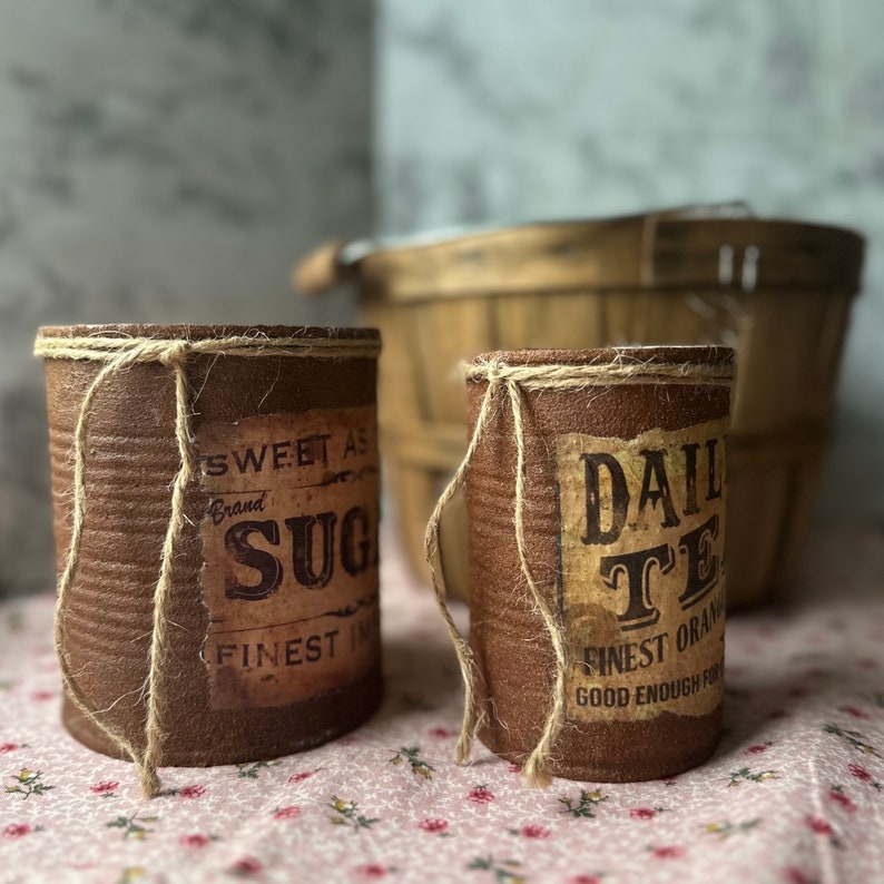 Set of Two Primitive Grungy Tin Cans With Farmhouse Pantry Label. - Etsy