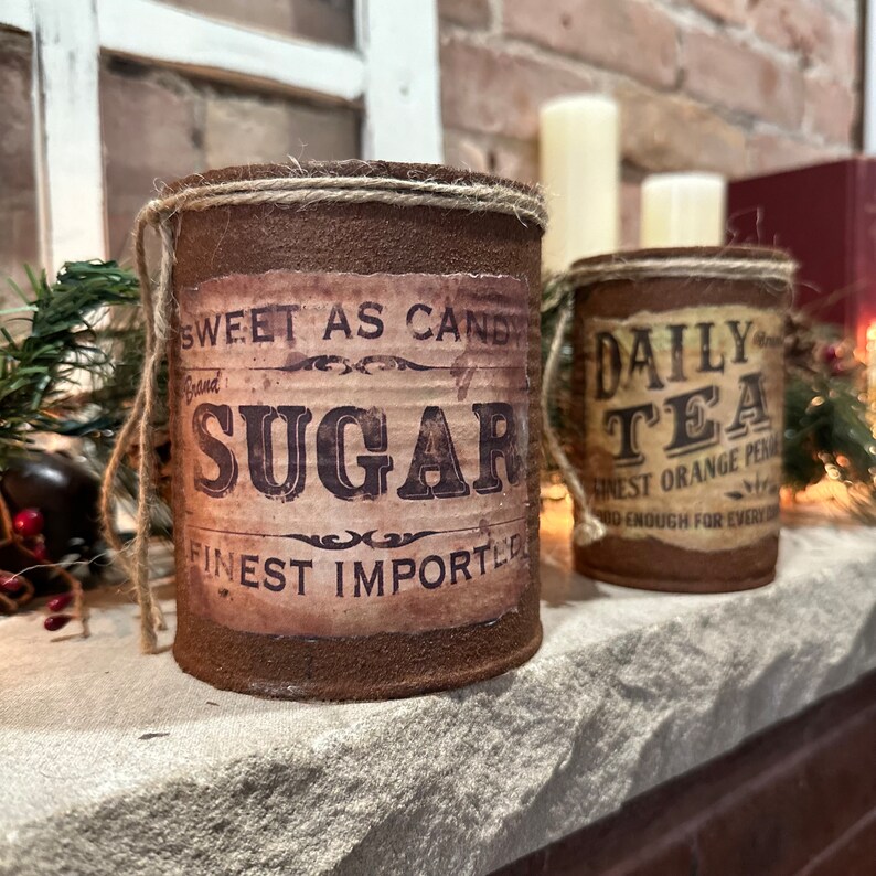 Set of Two Primitive Grungy Tin Cans With Farmhouse Pantry Label. - Etsy