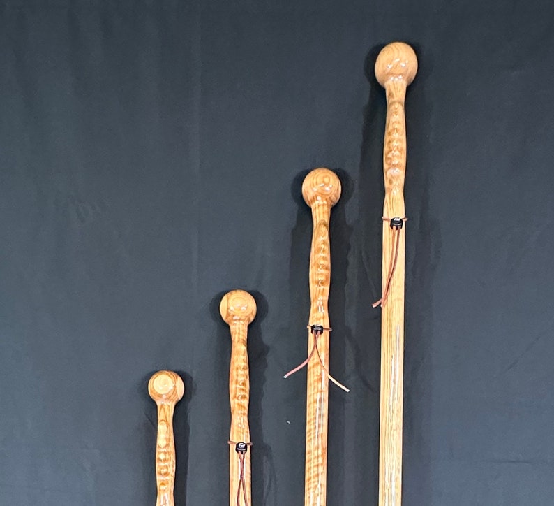 Oak Wooden Walking Stick: Hiking Cane With Leather String - Etsy