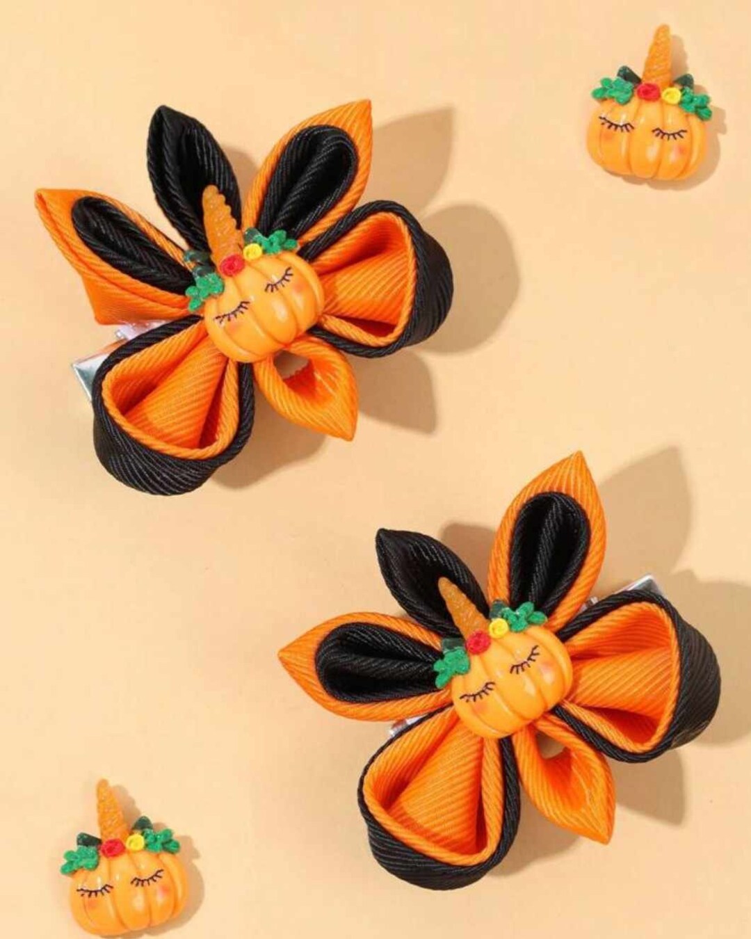 Pair of Cute Pumpkin Bows, Halloween Pumpkin Hair Bow, Halloween Hair ...