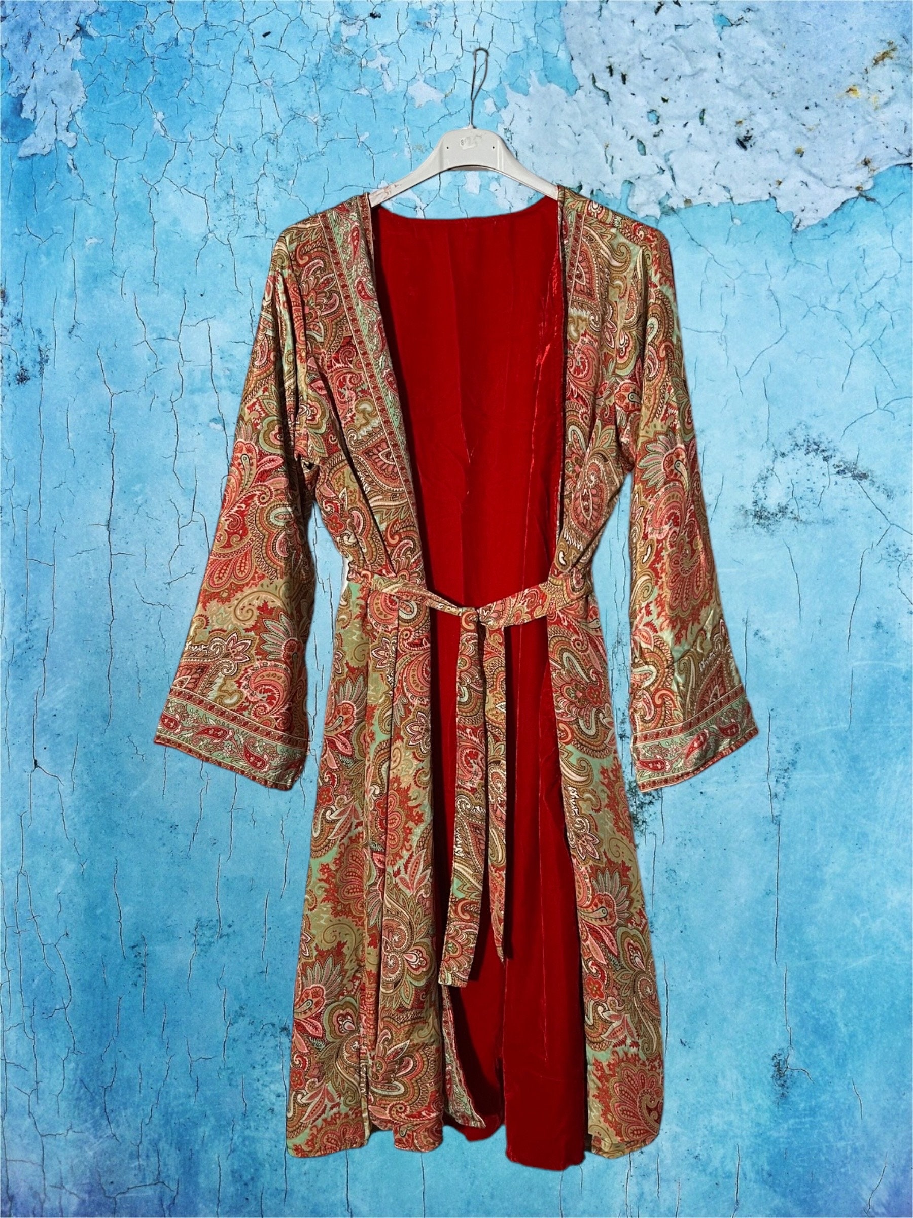 Green Reversible Velvet Kimono, Long Reversible Velvet Kimono for ...